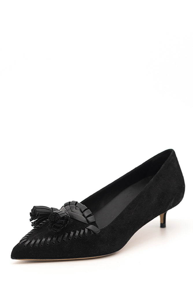 Butter Shoes Women’s Dream Pointed Toe Kitten Heel in Black Suede